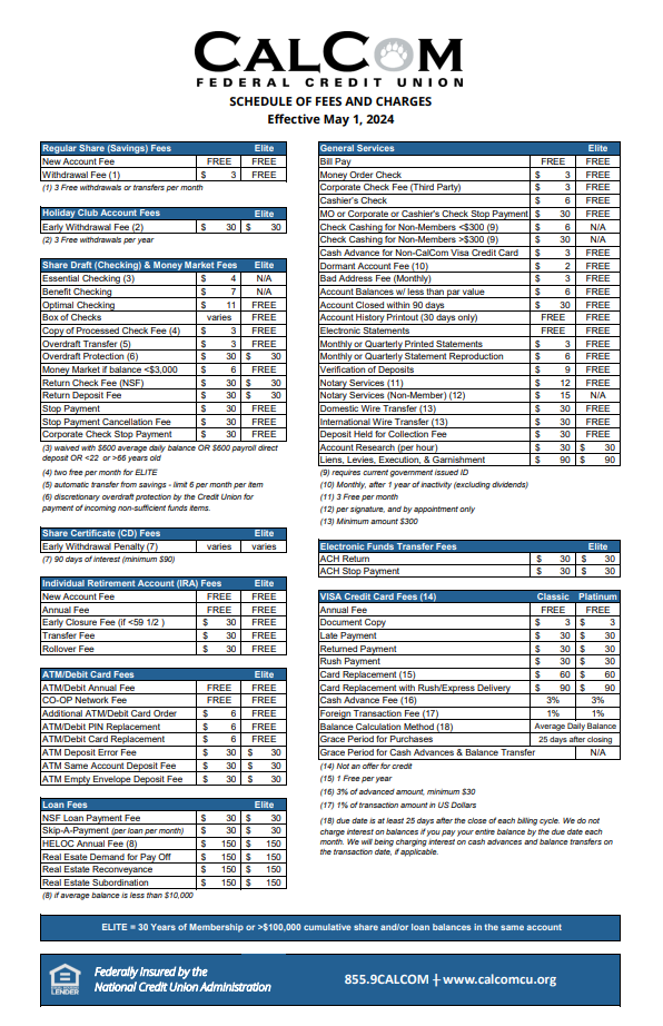 Fee Schedule | CalCom